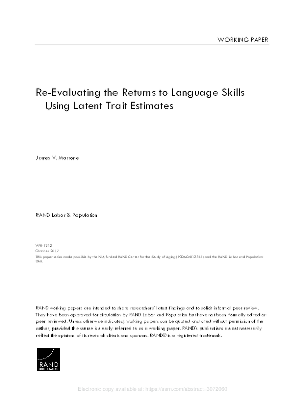 Pdf Re Evaluating The Returns To Language Skills Using Latent Trait