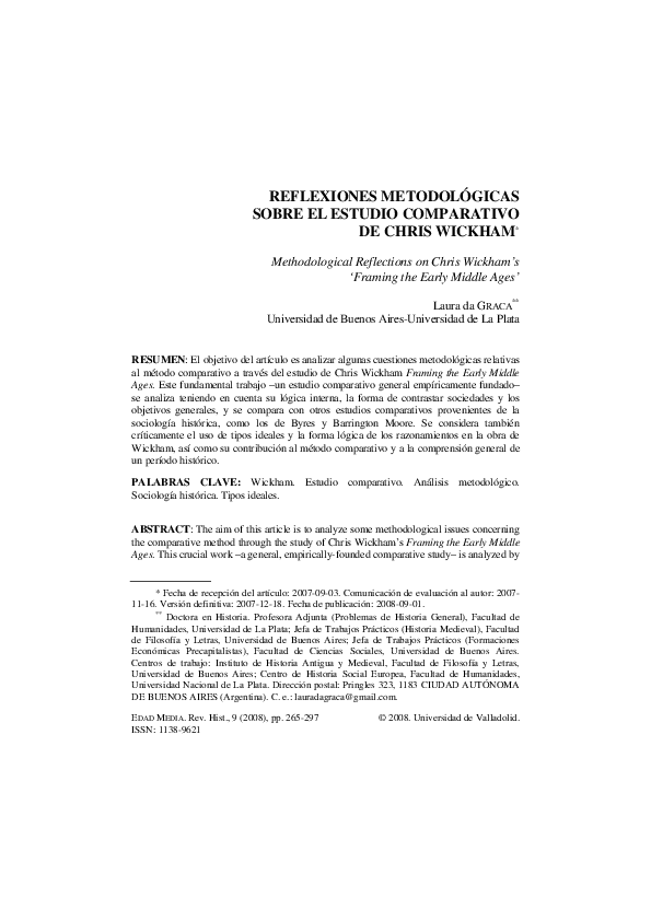 (PDF) Reflexiones metodológicas sobre el estudio comparativo de Chris Wickham