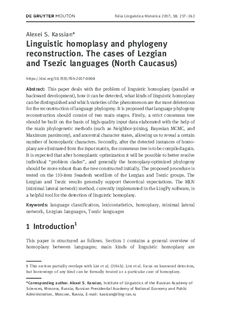 (PDF) Linguistic homoplasy and phylogeny reconstruction. The cases of ...
