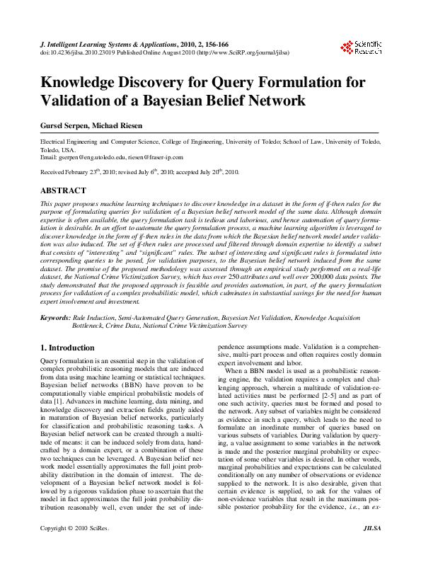 (PDF) Knowledge Discovery for Query Formulation for Validation of a Bayesian Belief Network