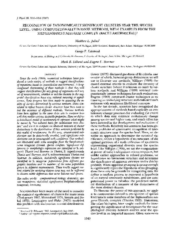 (PDF) Recognition of Taxonomically Significant Clusters Near the ...