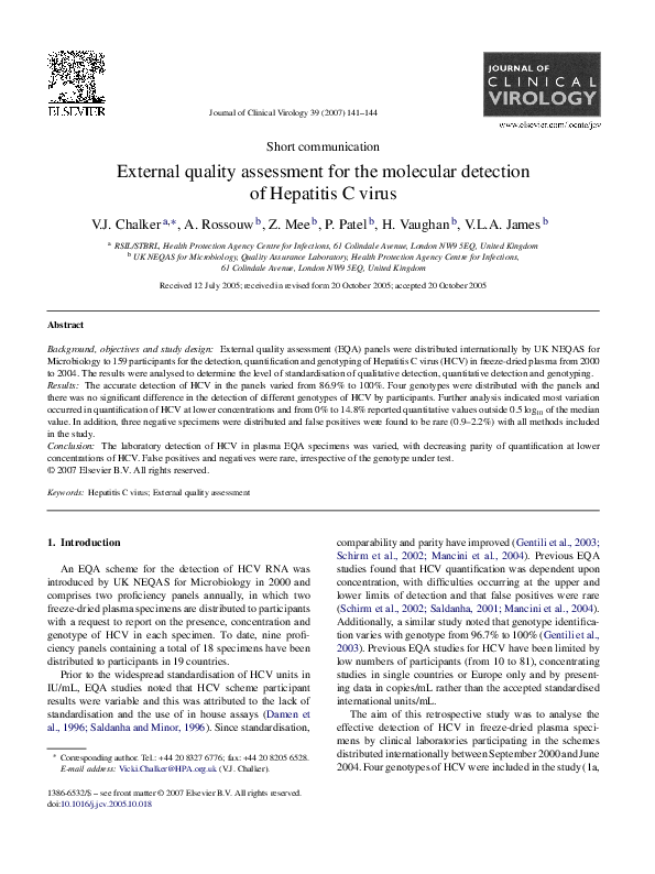 (PDF) External quality assessment for the molecular detection of ...