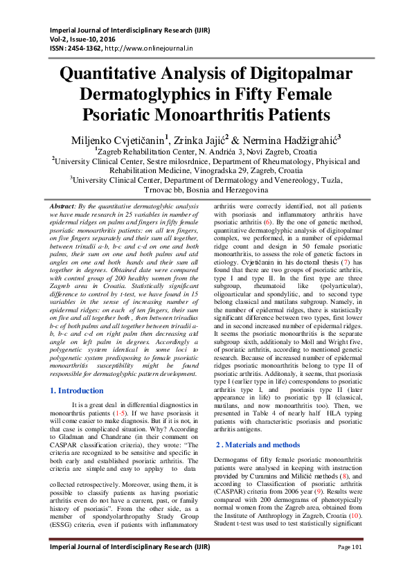 (PDF) Quantitative Analysis of Digitopalmar Dermatoglyphics in Fifty ...