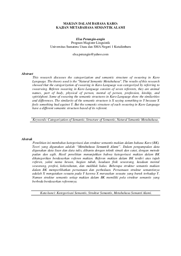 (DOC) Semantic, Structure of Semantic, Natural Semantic Metabahasa