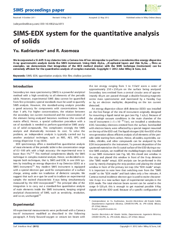 (PDF) SIMS-EDX system for the quantitative analysis of solids
