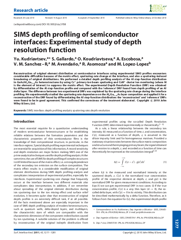(PDF) SIMS depth profiling of semiconductor interfaces: Experimental ...