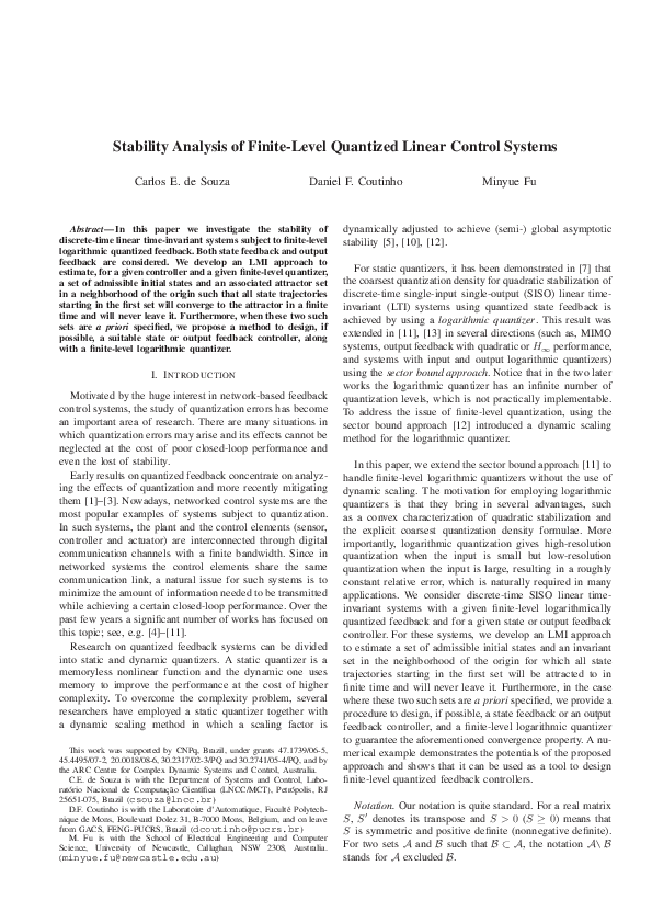 (PDF) Stability analysis of finite-level quantized linear control systems