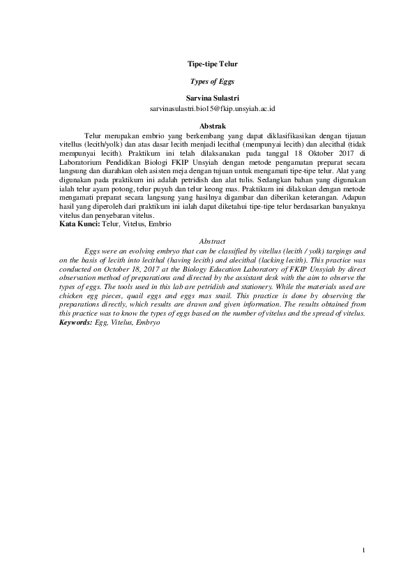 (DOC) Tipe-tipe Telur Types of Eggs