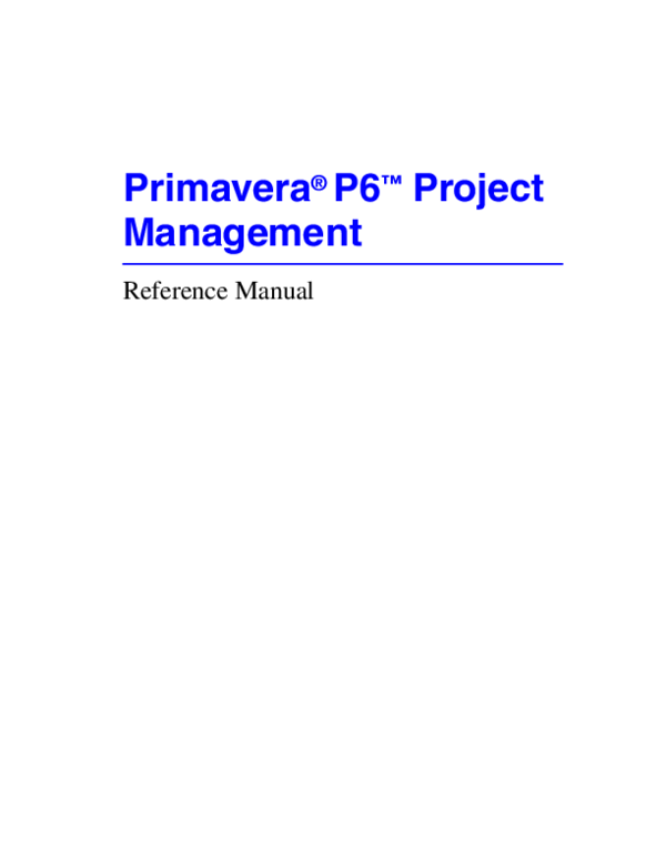 (PDF) Primavera ® P6 ™ Project Management Reference Manual
