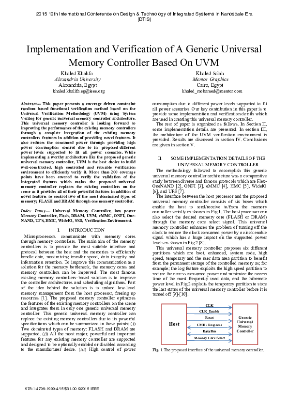 Pdf Implementation And Verification Of A Generic Universal Memory Controller Based On Uvm