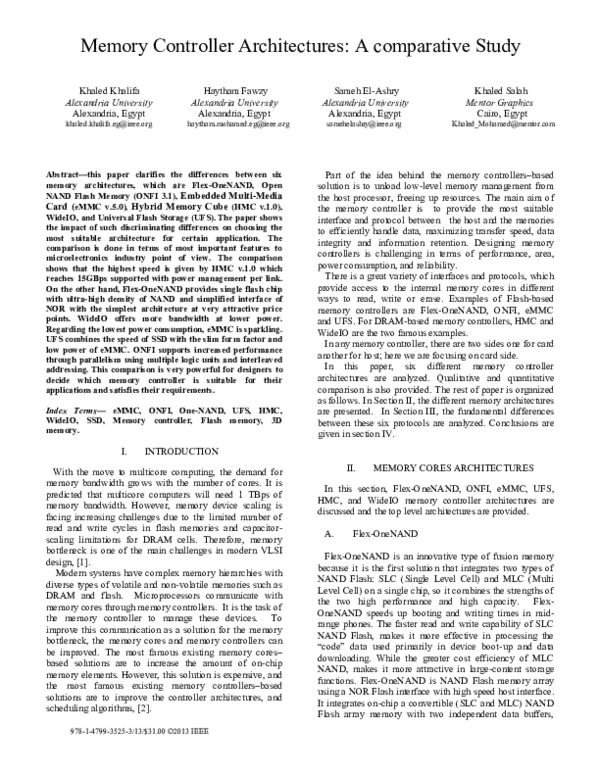 (PDF) Memory Controller Architectures A comparative Study