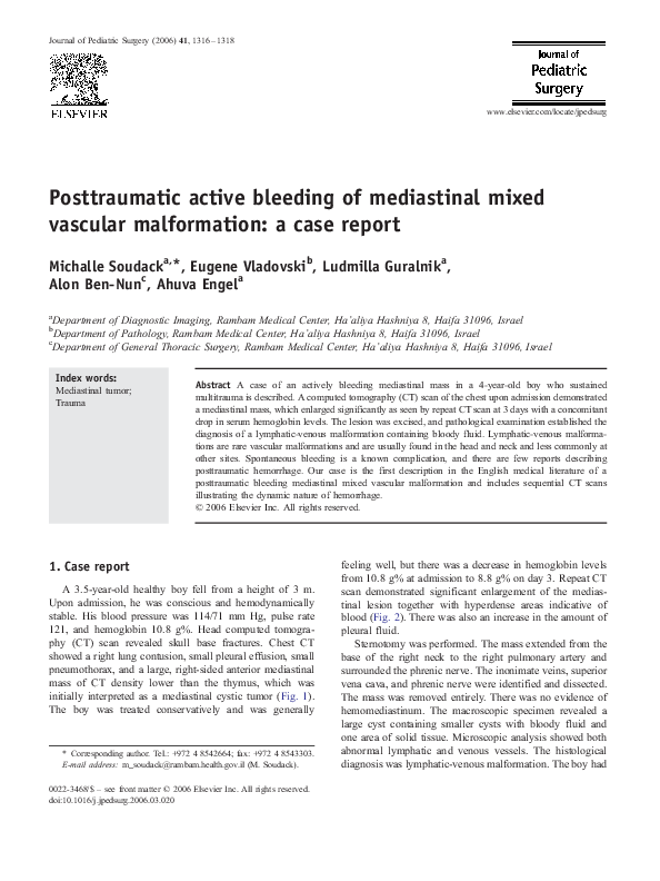 (PDF) Posttraumatic active bleeding of mediastinal mixed vascular ...
