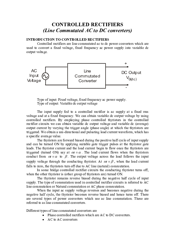 Pdf Controlled Rectifiers Line Commutated Ac To Dc Converters
