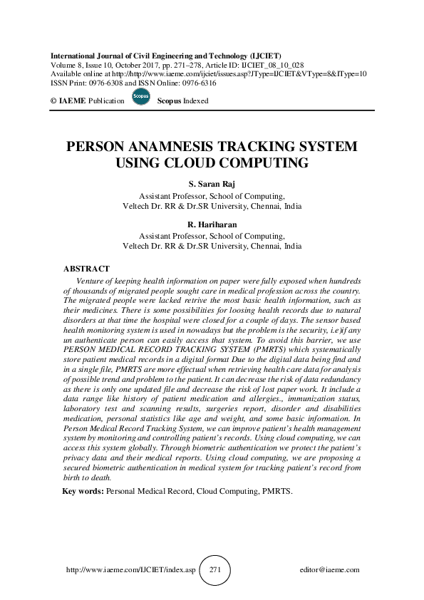 (PDF) PERSON ANAMNESIS TRACKING SYSTEM USING CLOUD COMPUTING
