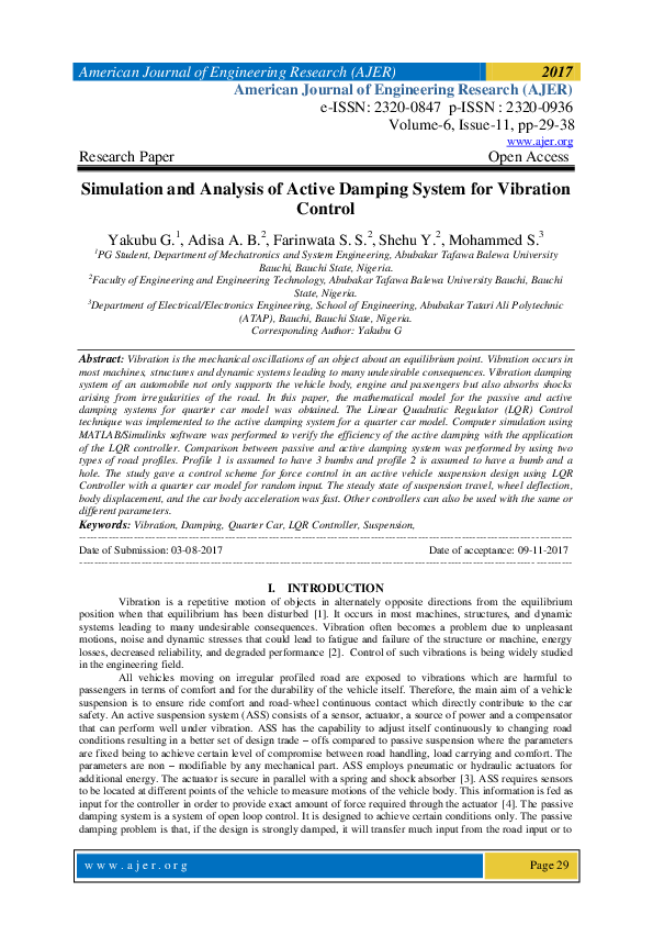 (PDF) Simulation and Analysis of Active Damping System for Vibration ...