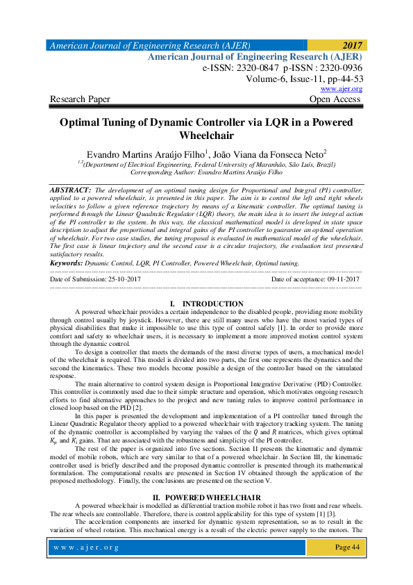 (PDF) Optimal Tuning of Dynamic Controller via LQR in a Powered Wheelchair