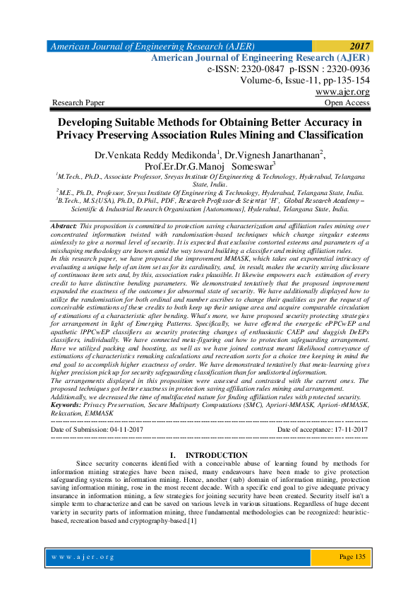 Pdf Developing Suitable Methods For Obtaining Better Accuracy In Privacy Preserving