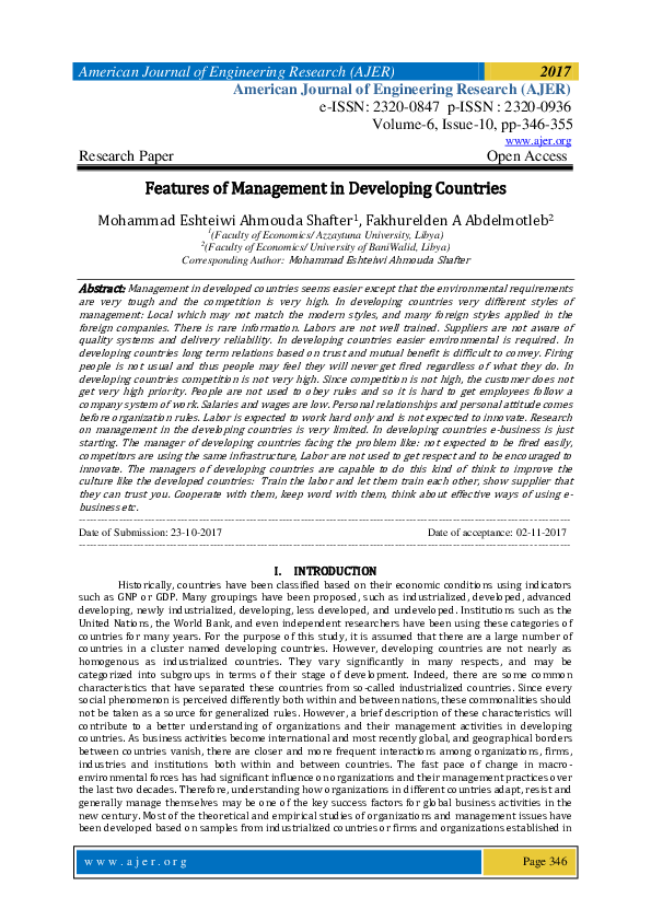 (PDF) Features of Management in Developing Countries