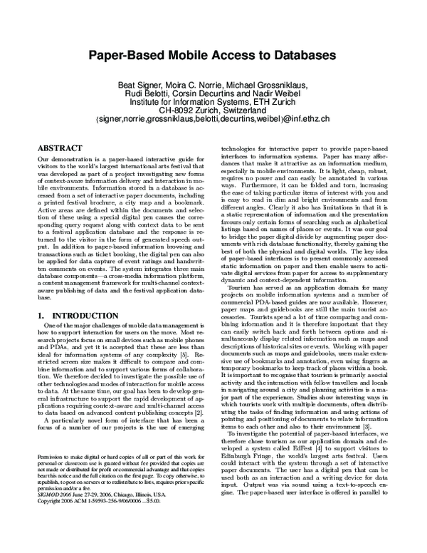 (PDF) Paper-based Mobile Access to Databases