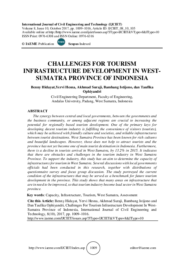 (PDF) CHALLENGES FOR TOURISM INFRASTRUCTURE DEVELOPMENT IN WEST ...