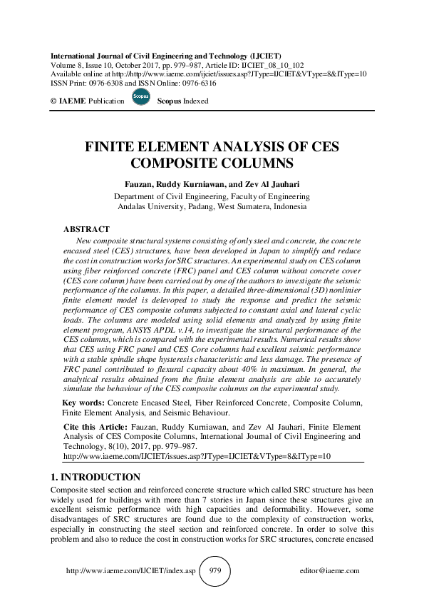 (PDF) FINITE ELEMENT ANALYSIS OF CES COMPOSITE COLUMNS