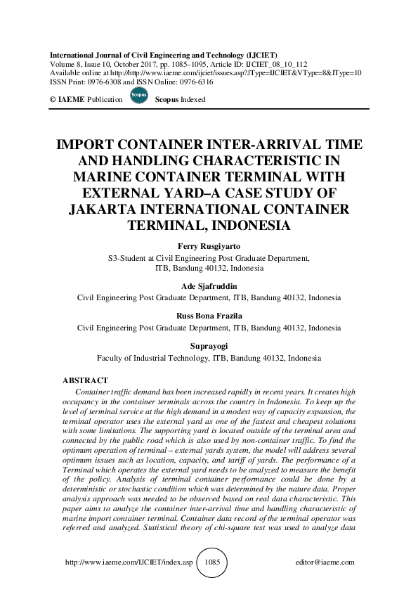 (PDF) IMPORT CONTAINER INTER-ARRIVAL TIME AND HANDLING CHARACTERISTIC IN MARINE CONTAINER ...