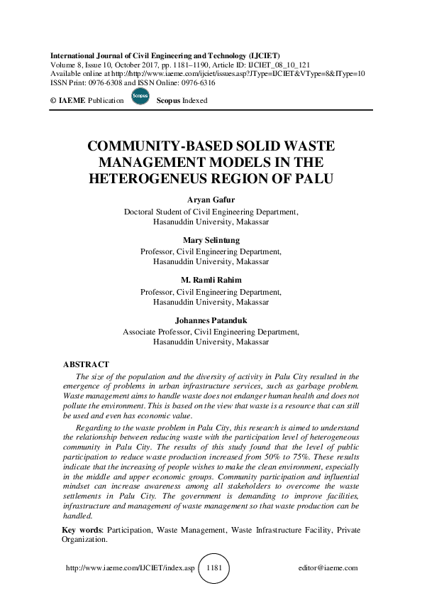 (PDF) COMMUNITY-BASED SOLID WASTE MANAGEMENT MODELS IN THE HETEROGENEUS ...