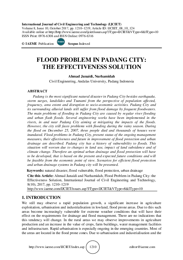 (PDF) FLOOD PROBLEM IN PADANG CITY: THE EFFECTIVENESS SOLUTION