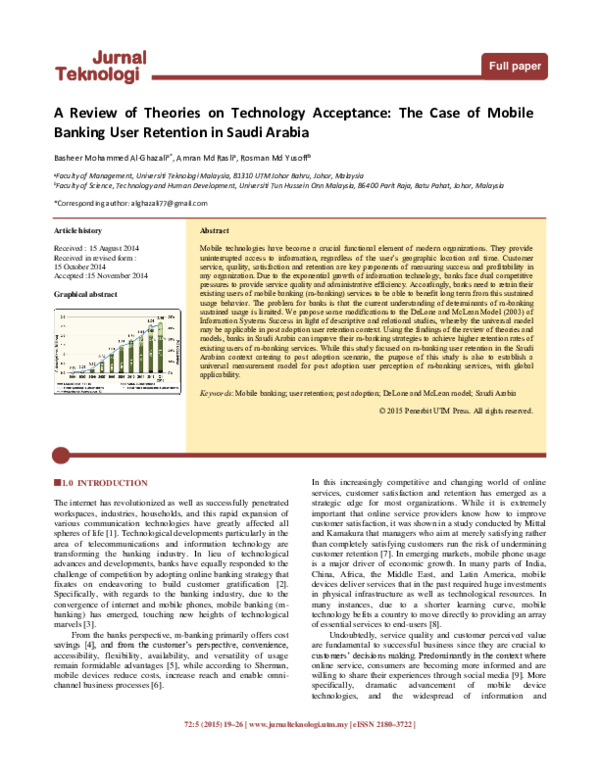 (PDF) A review of theories on tech acceptance - mobile banking user ...