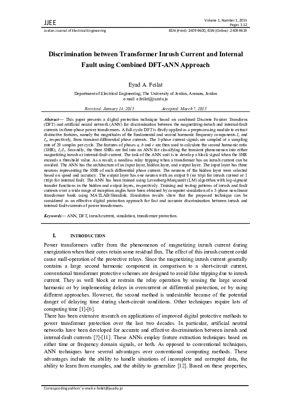 Pdf Discrimination Between Transformer Inrush Current And Internal