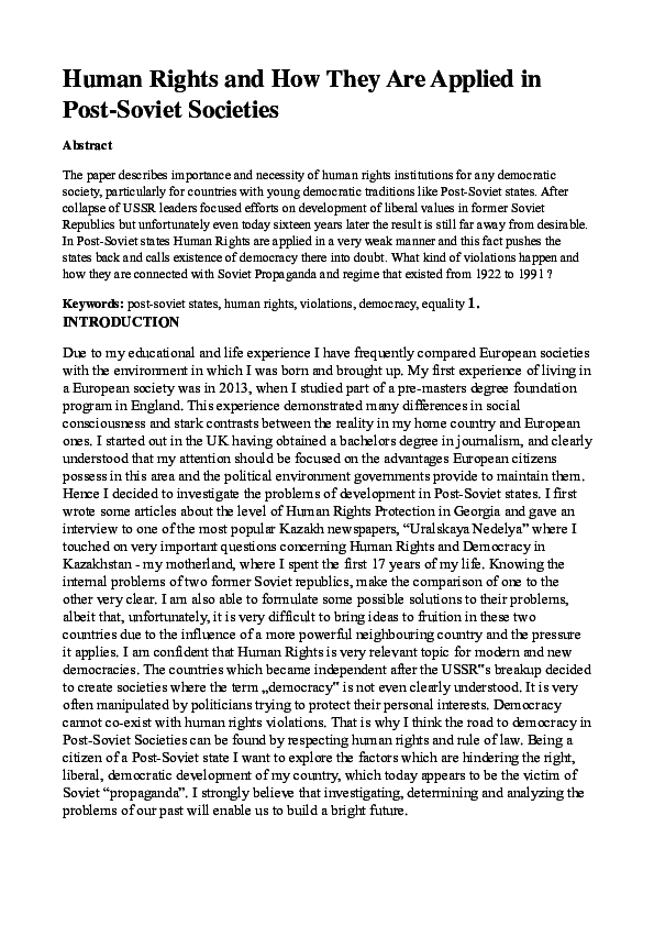 (PDF) Human Rights and How They Are Applied in Post-Soviet Societies