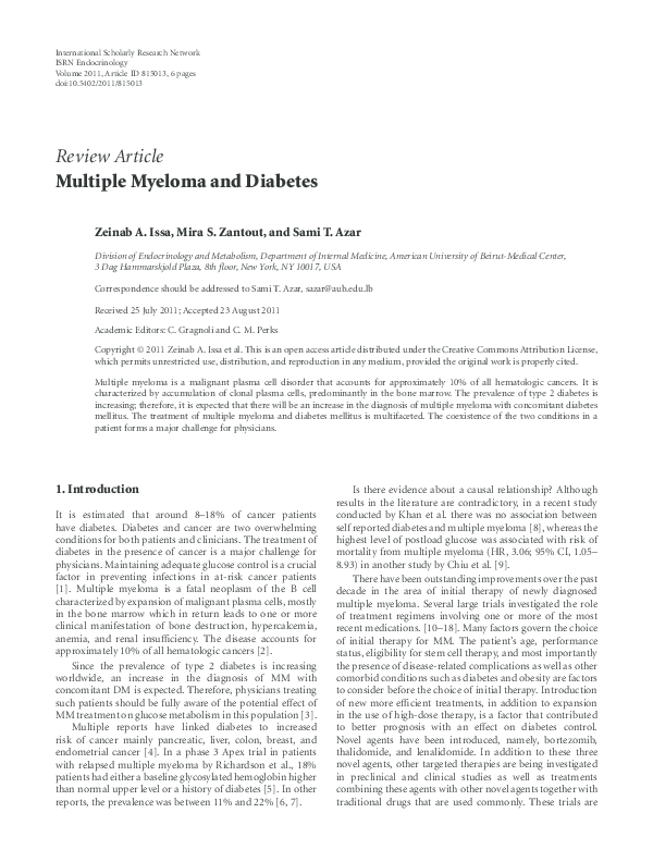 (PDF) Multiple Myeloma and Diabetes | Sami Azar - Academia.edu