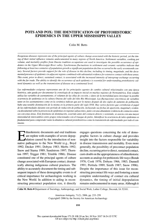 (PDF) Pots and Pox: The Identification of Protohistoric Epidemics in ...