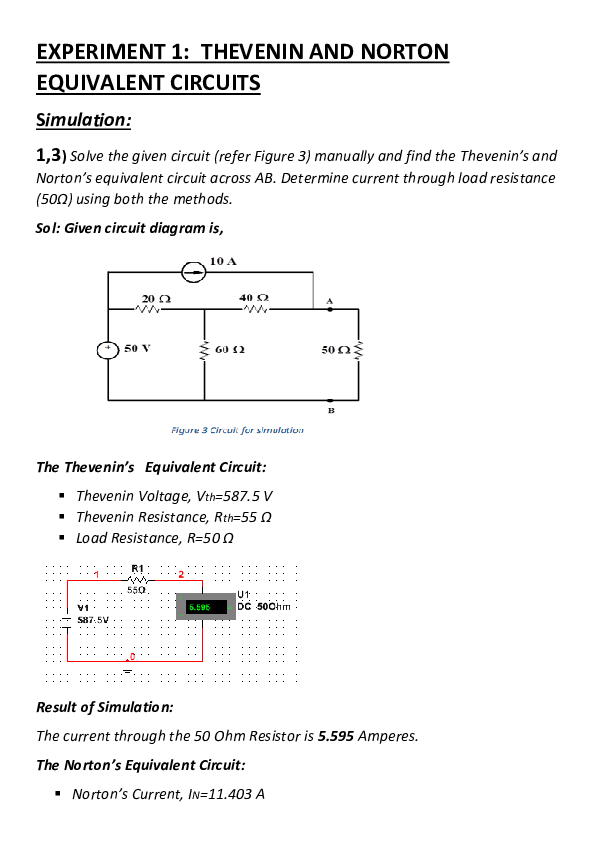 (DOC) EXPERIMENT 1: THEVENIN AND NORTON EQUIVALENT CIRCUITS