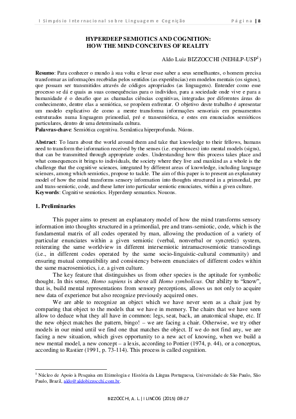 (PDF) HYPERDEEP SEMIOTICS AND COGNITION: HOW THE MIND CONCEIVES OF REALITY