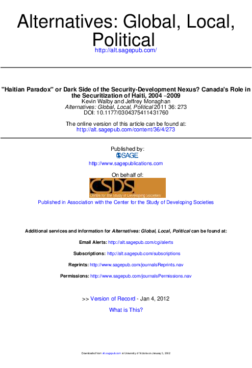 (PDF) Haitian Paradox" or Dark Side of the Security-Development Nexus? Canada's Role in the ...