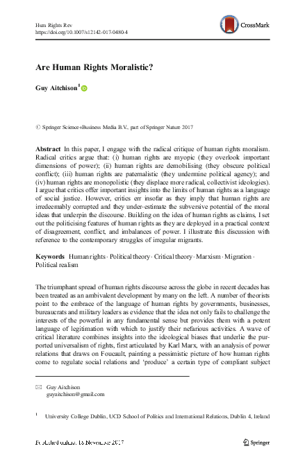 (PDF) 'Are human rights moralistic?', Human Rights Review, 2017 | Guy ...