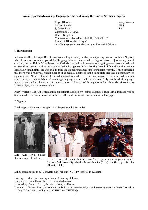 (PDF) An unreported African sign language for the deaf among the Bura ...