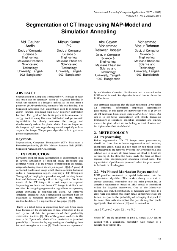 Segmentation of CT image using MAP-Model and Simulation Annealing