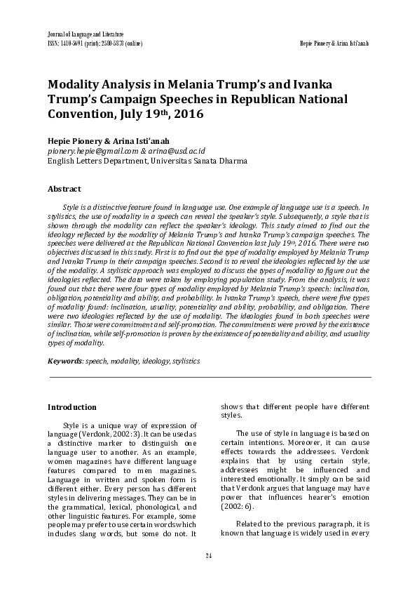 (PDF) Modality Analysis in Melania Trump's and Ivanka Trump's Campaign ...