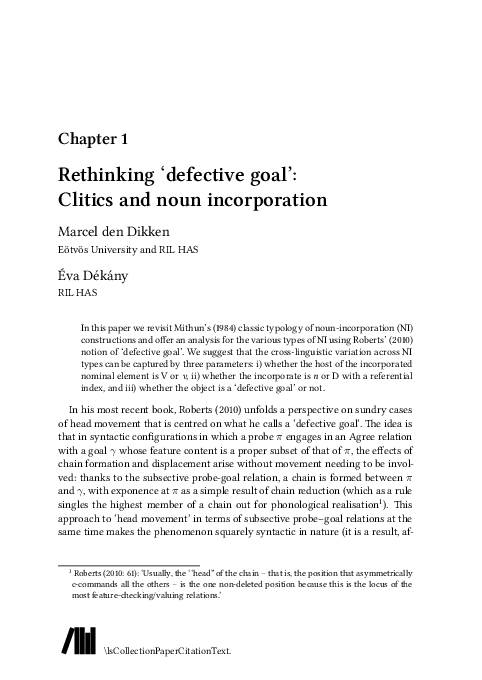 (PDF) Rethinking 'defective goal': Clitics and noun incorporation (with ...