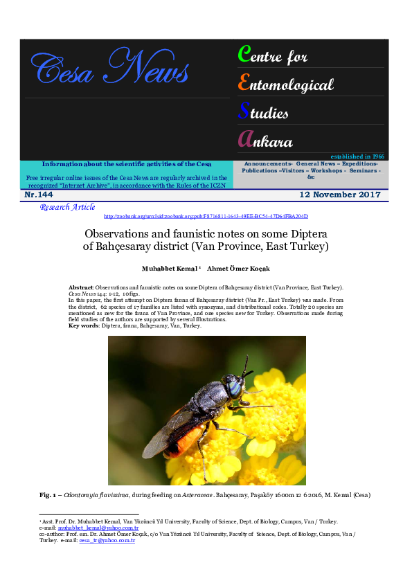 (PDF) Observations and faunistic notes on some Diptera of Bahçesaray ...