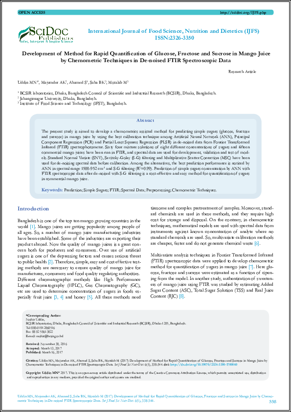 Pdf Development Of Method For Rapid Quantification Of Glucose