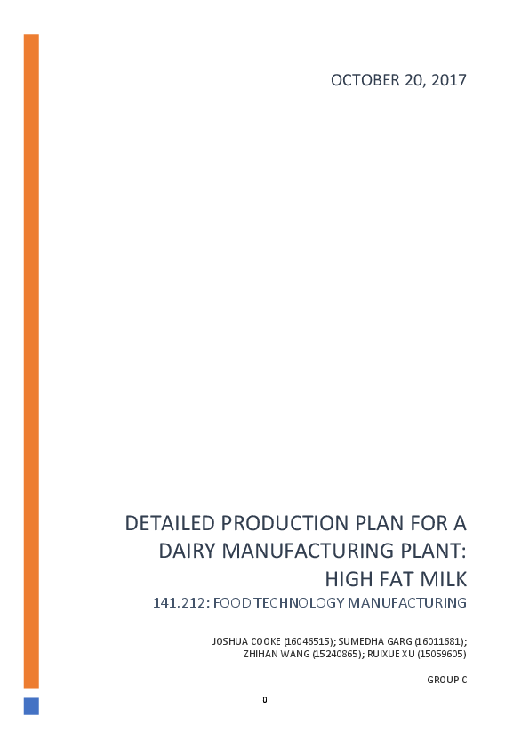 (DOC) Detailed production plan for a dairy manufacturing plant