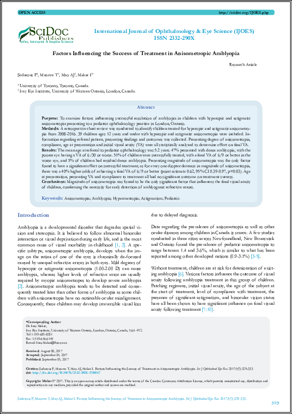 (PDF) Factors Influencing the Success of Treatment in Anisometropic Amblyopia