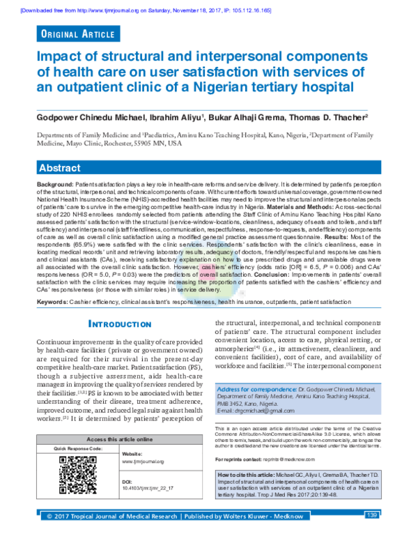 (PDF) Impact of structural and interpersonal components of health care ...