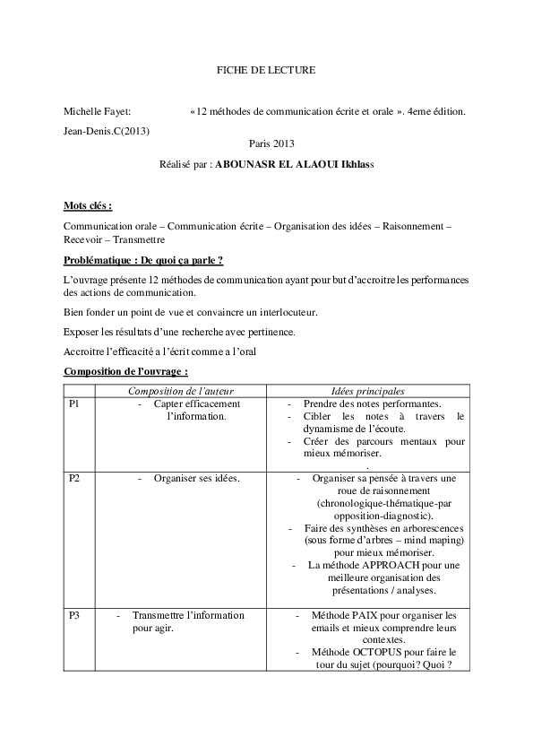 (DOC) FICHE DE LECTURE | ikhlass abounasr el alaoui - Academia.edu
