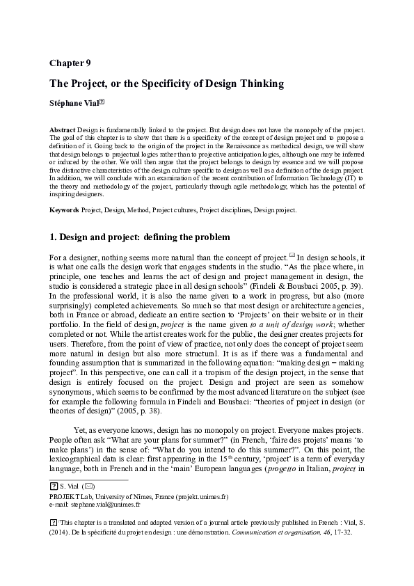 (PDF) The Project, or the Specificity of Design Thinking | Stéphane ...