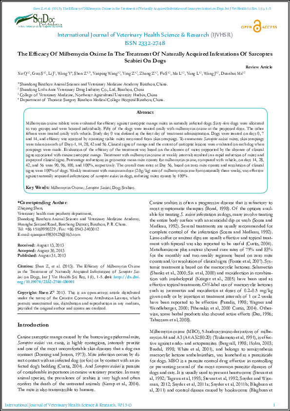 (PDF) The Efficacy Of Milbemycin Oxime In The Treatment Of Naturally ...