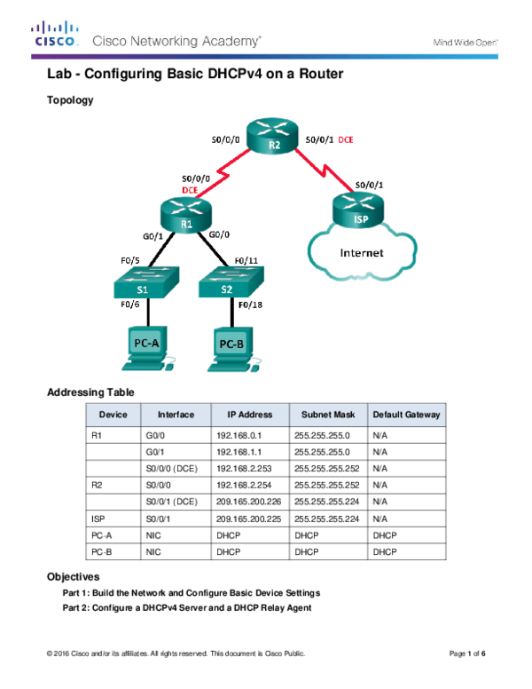 (PDF) .1.2.4 Lab - Configuring Basic DHCPv4 on a Router